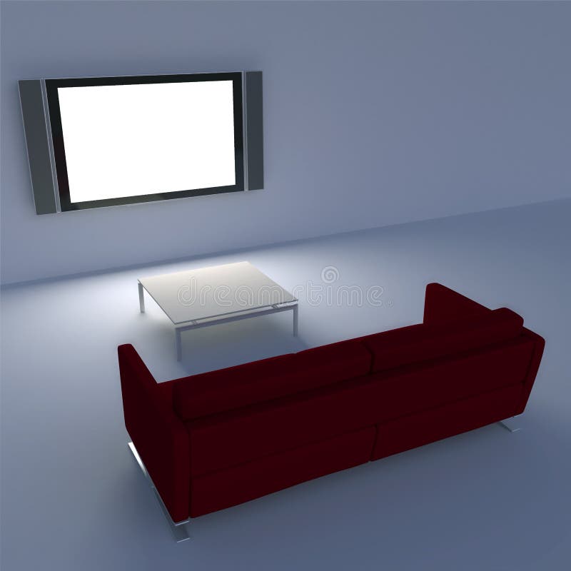 Red Sofa with a Flat Screen TV on the Wall Stock Illustration ...