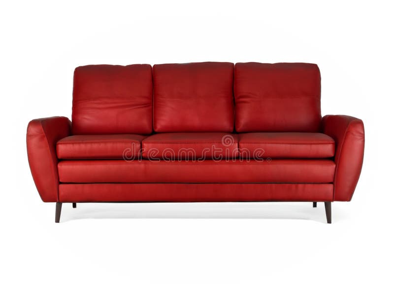Red Sofa with Pillows Isolated on White Stock Image - Image of couch ...