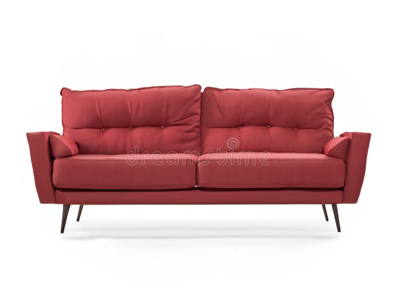 Red Sofa with Pillows Isolated on White Stock Image - Image of interior ...