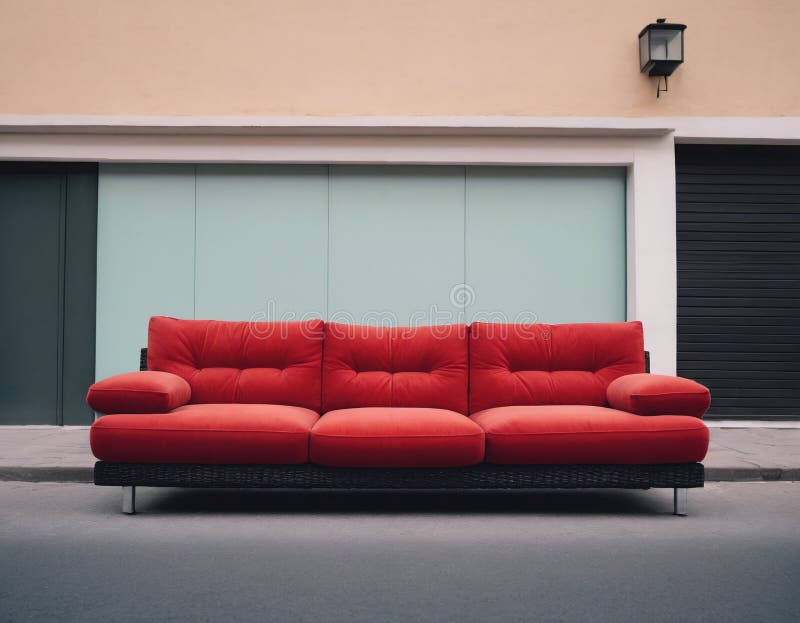 Red Sofa in the Street of the Old Town Stock Photo - Image of street ...