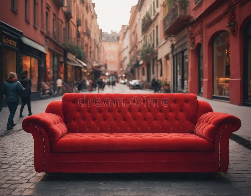 Red Sofa in the Street of the Old Town Stock Image - Image of couch ...