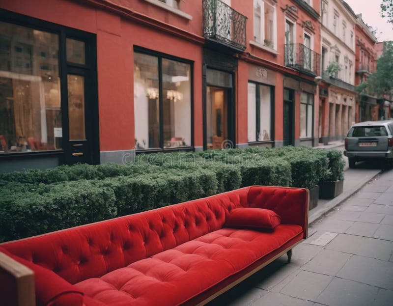 Red Sofa in the Street of the Old Town Stock Illustration ...