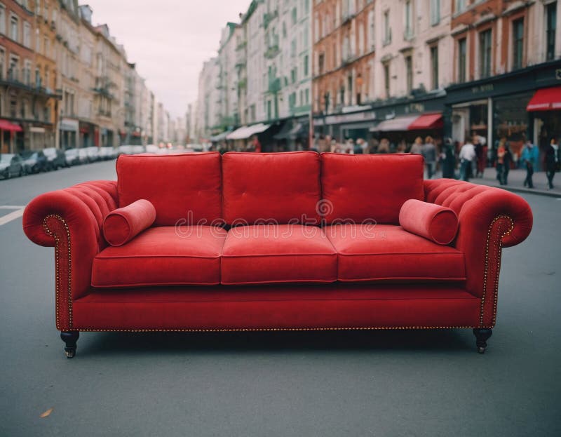 Red Sofa in the Street of the Old Town Stock Photo - Image of urban ...
