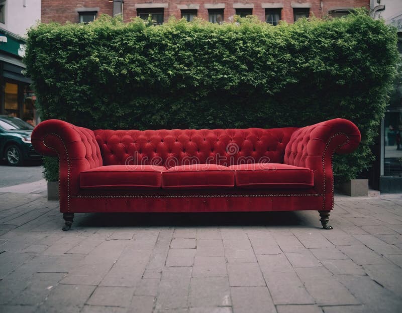 Red Sofa in the Street of the Old Town Stock Image - Image of people ...