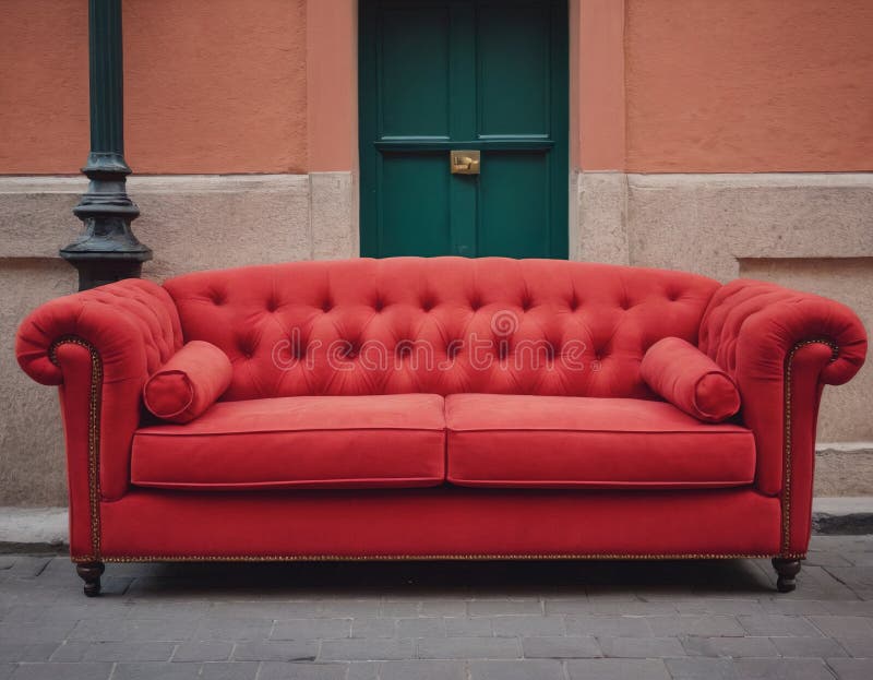 Red Sofa in the Street of the Old Town Stock Illustration ...