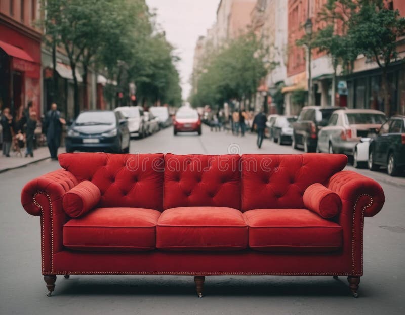Red Sofa in the Street of the Old Town Stock Photo - Image of travel ...