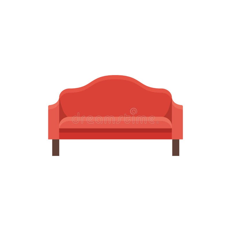 Red Sofa. Vector Illustration. Flat Icon of Settee. Front View. Stock ...