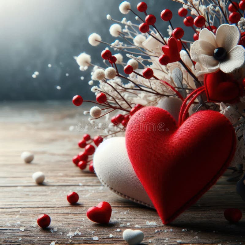 A Red Soft Heart on a Background of Flowers. Stock Photo - Image of ...