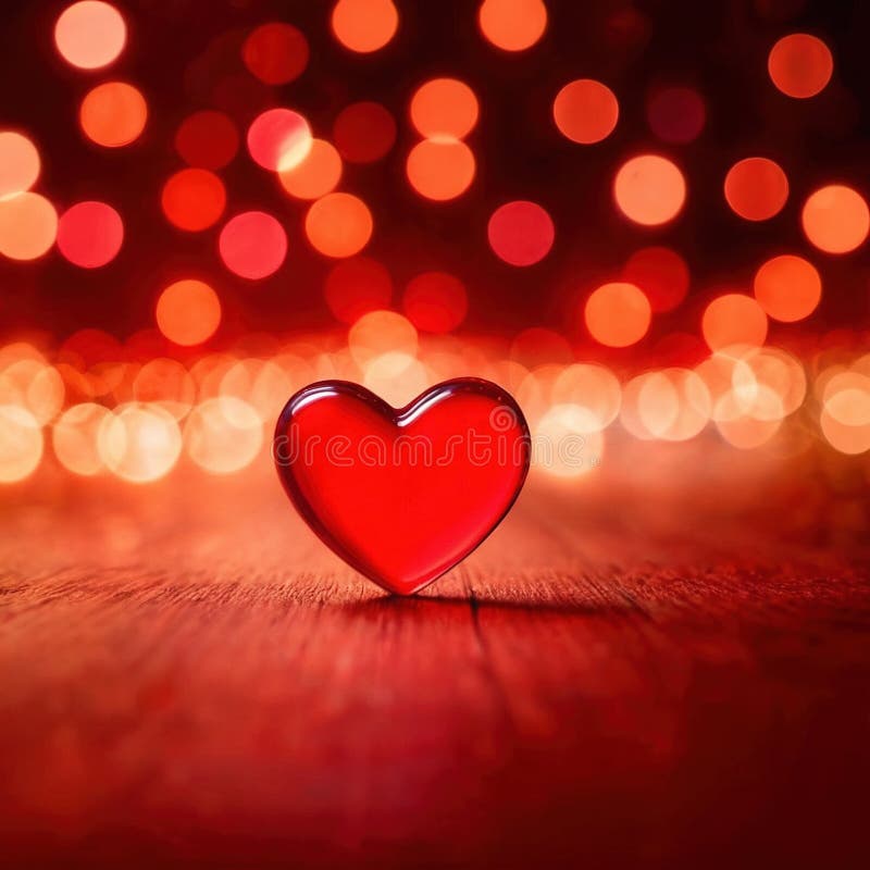 Red Soft Heart Shape, Glowing Lights Bokeh Backdrop Background Stock ...