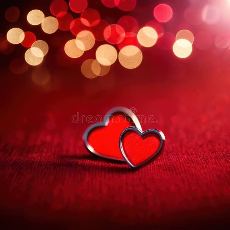 Red Soft Heart Shape, Glowing Lights Bokeh Backdrop Background Stock ...