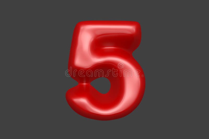 Red Soft Plastic Font - Number 5 Isolated on Grey Background, 3D ...