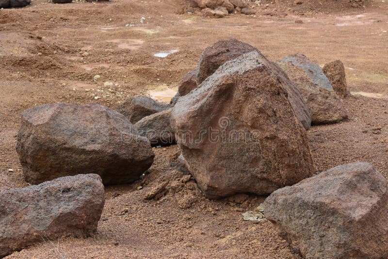 BEAUTIFUL RED SOIL and ROCKS with PLANTS Stock Photo - Image of land ...