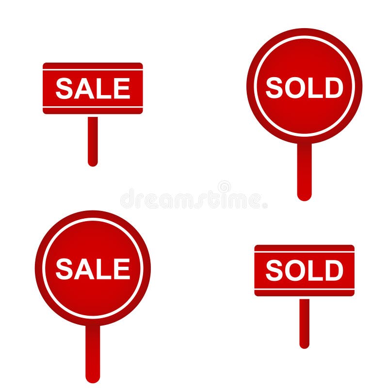 Red Sold Sign Collection stock illustration. Illustration of design ...