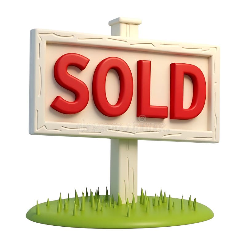 Red Sold Sign on Wooden Post with Grass Base Stock Illustration ...