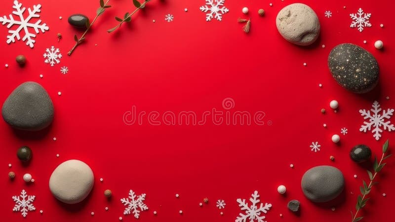 Red Solid Background for Text in the Center. Around Stones and ...