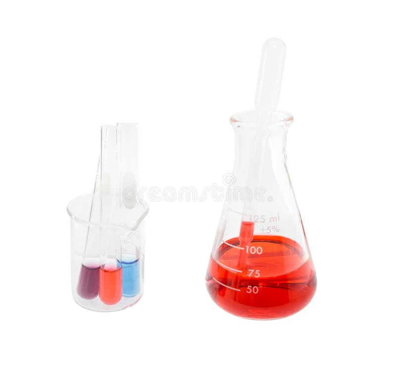Red Solution in Flask and Test Tube Stock Image - Image of experiment ...