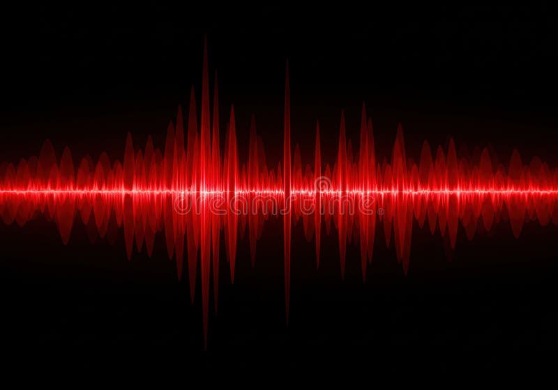 Red Sound Waves Oscillation on Black Background with Bright Frequency ...