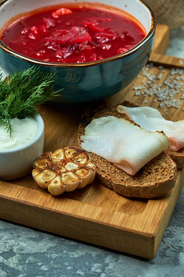 Red Soup. Beautiful Serving Dishes. Restaurant Menu Stock Photo - Image ...