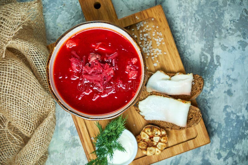 Red Soup. Beautiful Serving Dishes. Restaurant Menu Stock Image - Image ...