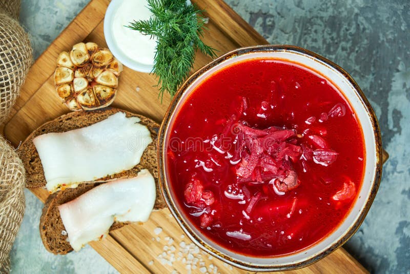 Red Soup. Beautiful Serving Dishes. Restaurant Menu Stock Image - Image ...