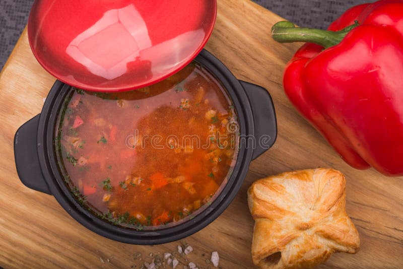 Red soup with pepper stock image. Image of healthy, beetroot - 67362419