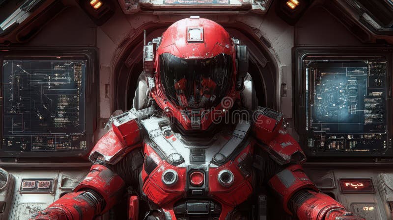 Red Space Marine in Cockpit Stock Image - Image of machine, helmet ...