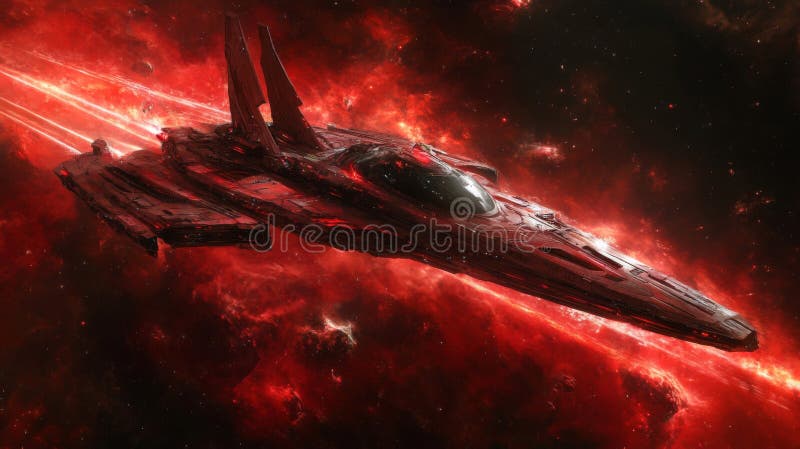 Red Spaceship in a Cosmic Nebula Stock Illustration - Illustration of ...