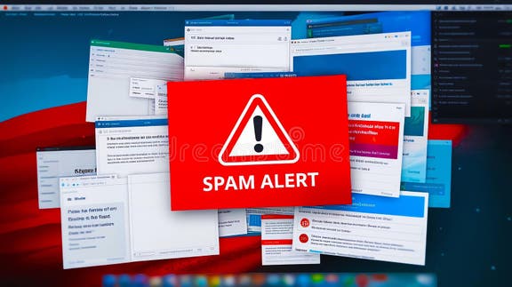 Red Spam Alert Warning on Computer Screen with Various Messages and ...