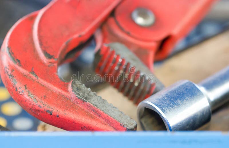 Red Spanner and Wheel Wrench. Stock Image - Image of cross, background ...