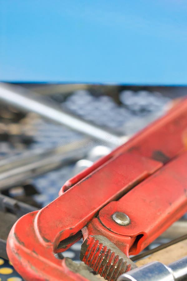 Red Spanner and Wheel Wrench. Stock Photo - Image of mechanic, cross ...