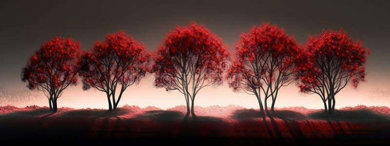 Red Sparkling Trees on Dark Background Backlight Stock Illustration ...