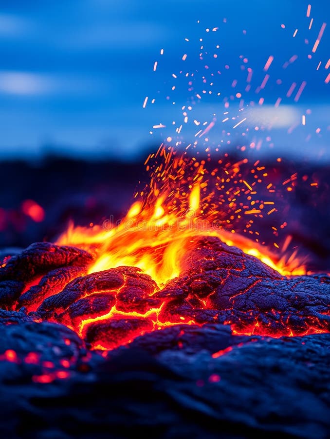 Red Sparks Dancing on the Surface of Burning Rock this Mesmerizing ...