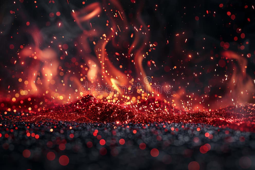 Red Sparks Fall on the Black Background, Creating an Abstract Fire ...