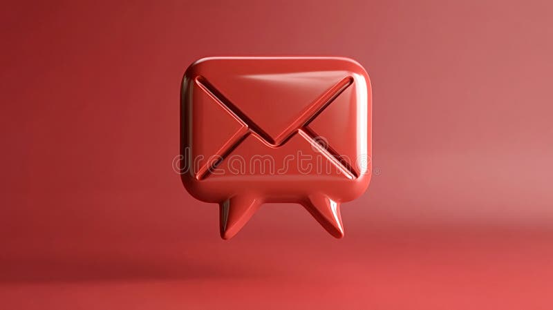 Red Speech Bubble with Mail Envelope Icon on Red Background Stock ...