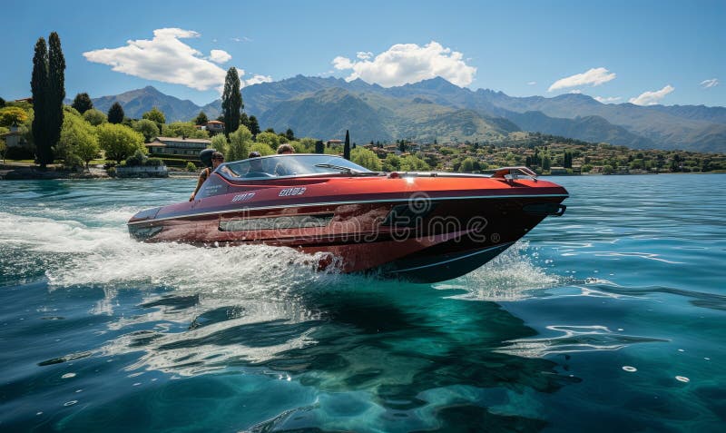 Red Speed Boat in Water stock image. Image of fast, recreational ...