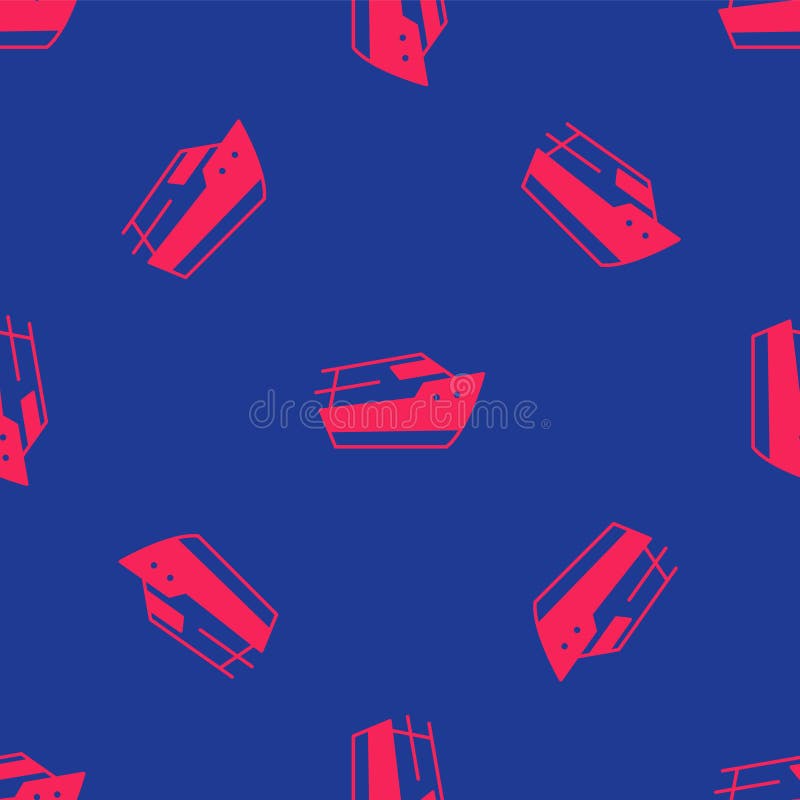 Red Speedboat Icon Isolated Seamless Pattern on Blue Background. Vector ...