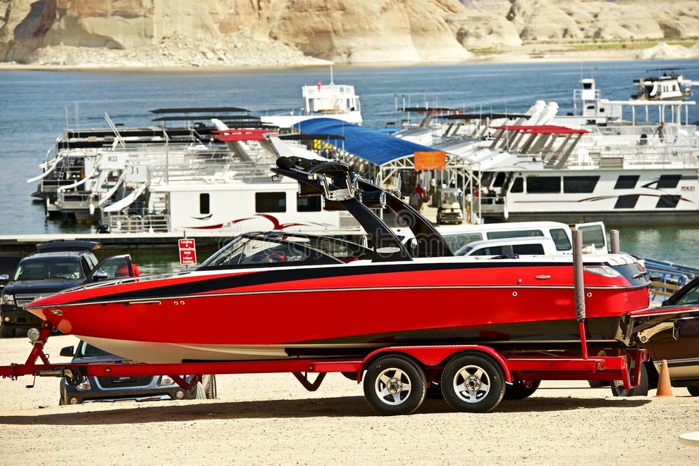 Red Speedboat on Trailer stock photo. Image of speeding - 38025688