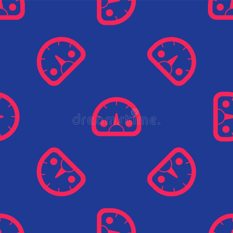 Red Speedometer Icon Isolated Seamless Pattern on Blue Background ...