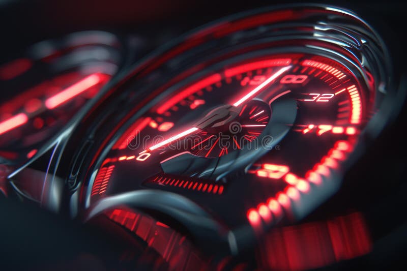 Red Speedometer Showing High Speed Reaching Performance Limit Stock ...