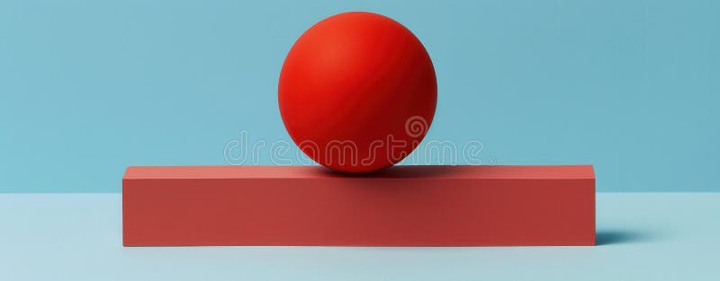 Red Sphere Balancing on Red Block Against Blue Background Symbolizing ...