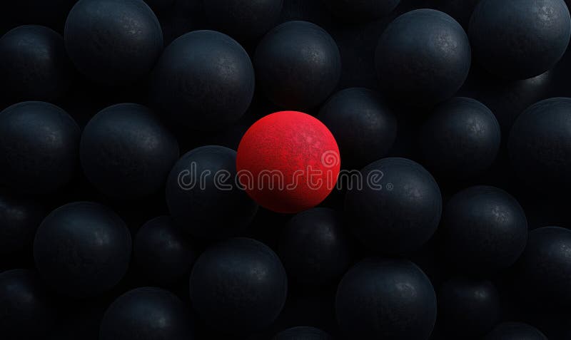 Red Sphere among Black Spheres, Contrasting Colors, 3D Rendering ...