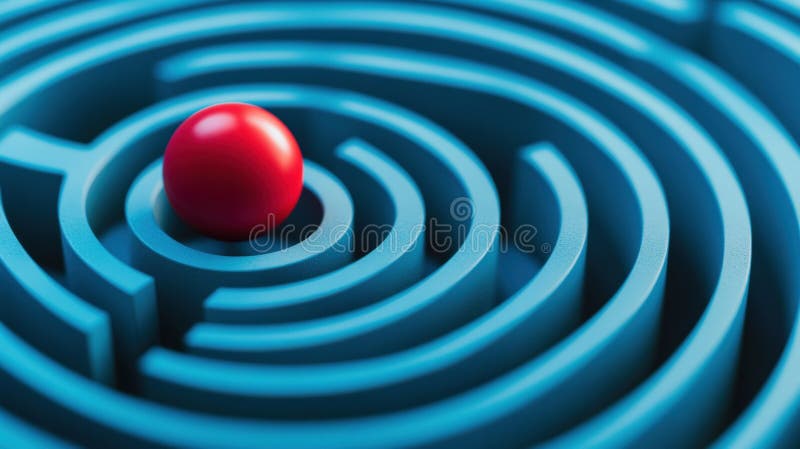 Red Sphere at the Center of a Blue Circular Maze, Symbolizing Focus ...