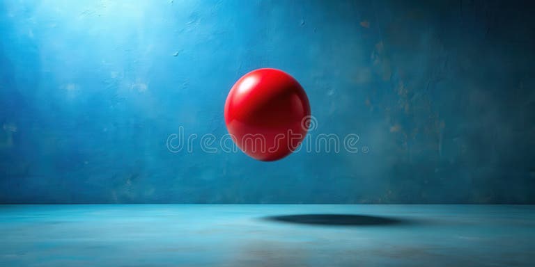 Red Sphere Hovering Above a Blue Textured Surface in a Studio Setting ...