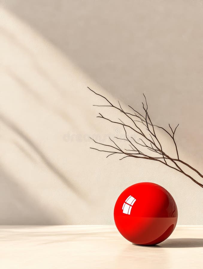 Red Sphere Minimalist Still Life Simple Elegance Red Sphere Bare Branch ...