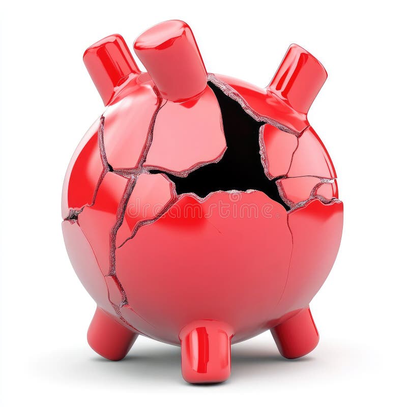 Broken Red Piggy Bank: Financial Crisis Concept Stock Illustration ...