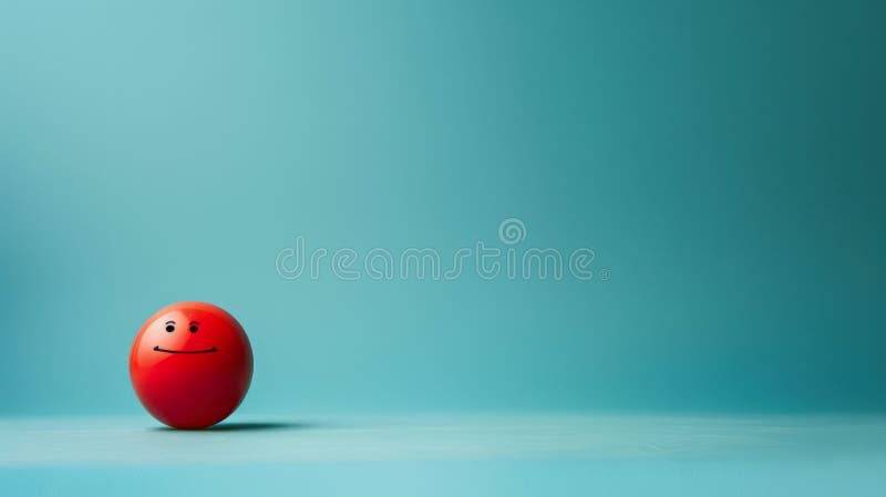 Red Sphere with Smiling Face on Blue Background Stock Illustration ...