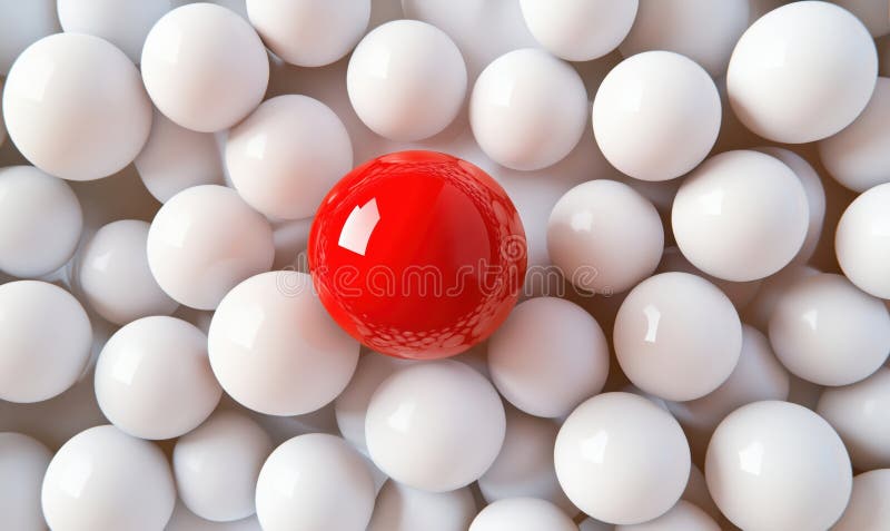Red Sphere Standing Out among White Spheres in a Visually Striking ...