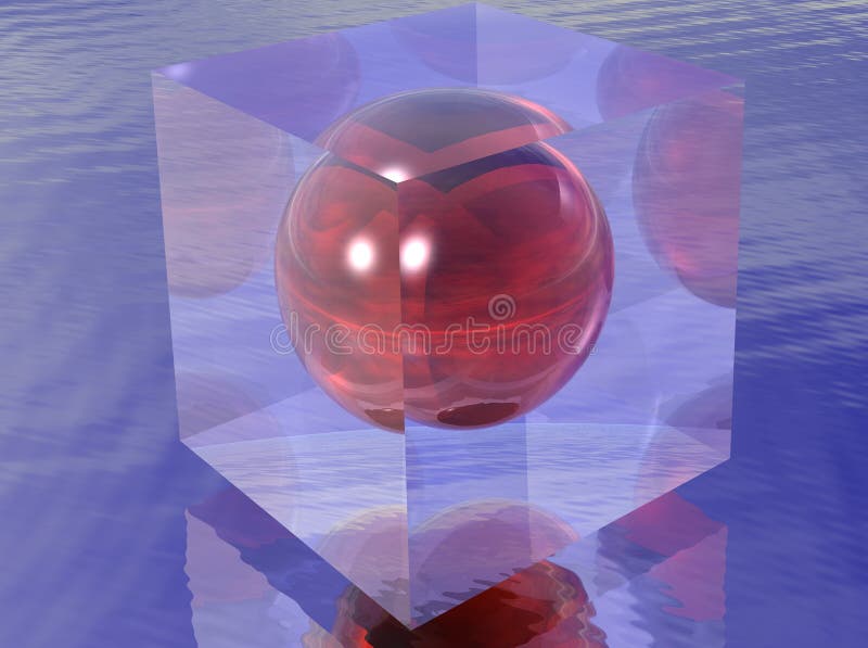 Red Sphere in a Transparent Cube Stock Illustration - Illustration of ...