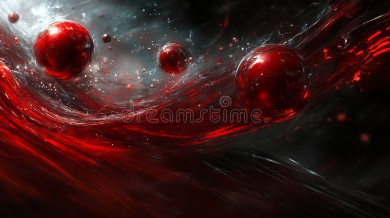 Red Spheres Floating in a Dark Abstract Fluid Stock Illustration ...