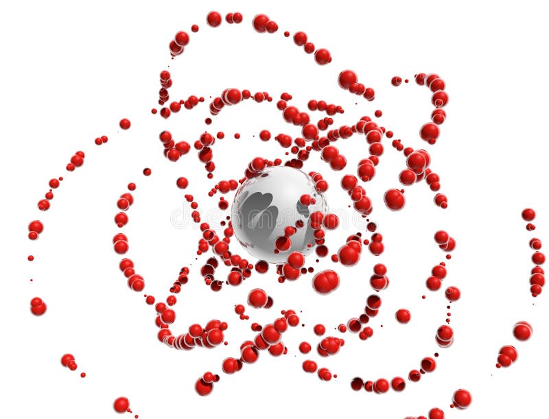 Red Spheres Flying Around Sphere Stock Illustration - Illustration of ...